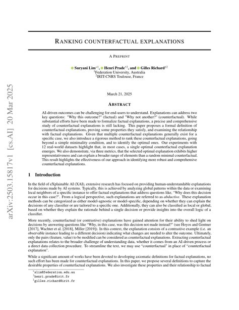 Pdf Ranking Counterfactual Explanations