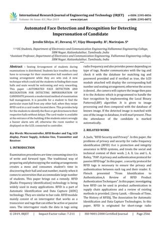IRJET Automated Face Detection And Recognition For Detecting Impersonation Of Candidate PDF