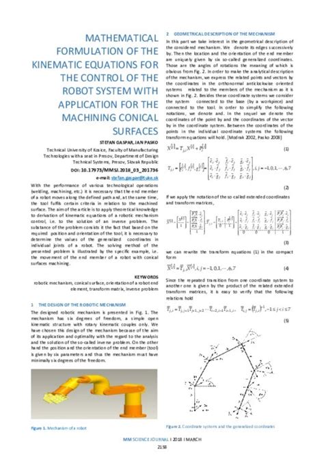 mathematical formulation of the kinematic equations for the control of the robot system with