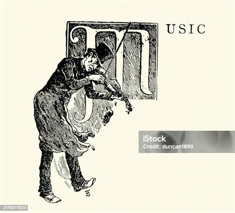 Скрипач Играющий На Скрипке Музыка Заглавная Буква М Дизайн Викторианская Эпоха 19 Век 1890е