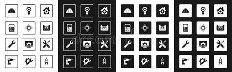 Set House With Gear Processor Microcircuits Cpu Calculator Worker Safety Helmet Plan Light