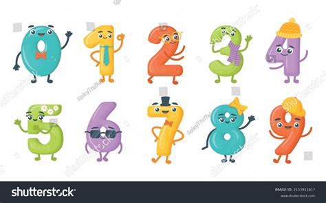 Numbers Faces Cartoon Funny Numeral Signs Stock Vector Royalty Free