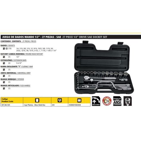 Socket Set Stanley 1 2 Drive 27pc 86 505