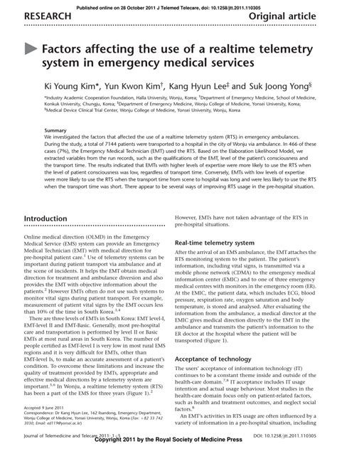 Pdf Factors Affecting The Use Of A Realtime Telemetry System In Emergency Medical Services