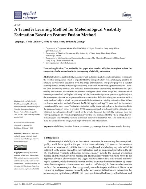 Pdf A Transfer Learning Method For Meteorological Visibility Estimation Based On Feature