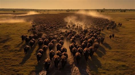 Premium Photo High Angle African Prairie Bison Migration From Above
