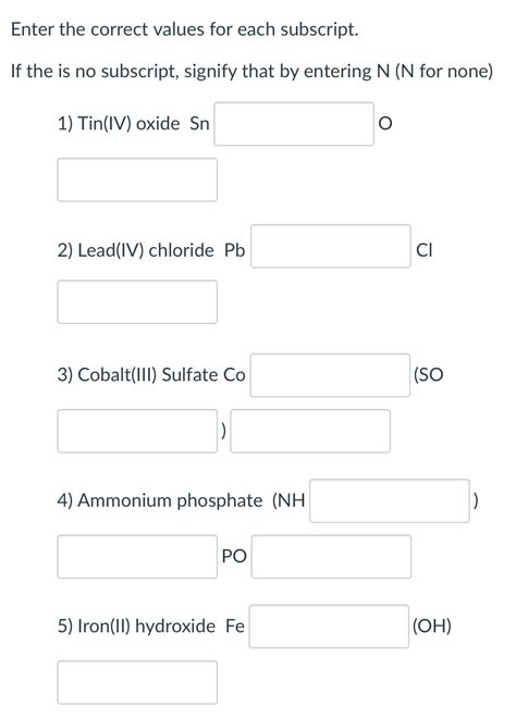 Solved Enter The Correct Values For Each Subscript If The