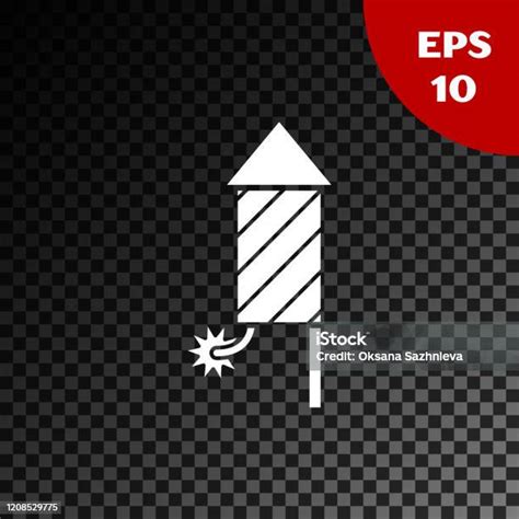 투명 한 어두운 배경에 격리 된 흰색 불꽃 탄 창작 로켓 아이콘입니다 재미있는 파티의 개념 폭발성 불꽃 기호입니다 벡터 일러스트레이션 경례에 대한 스톡 벡터 아트 및 기타