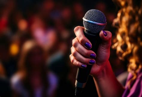 무대에서 마이크를 들고 있는 여자 Ai 생성 이미지