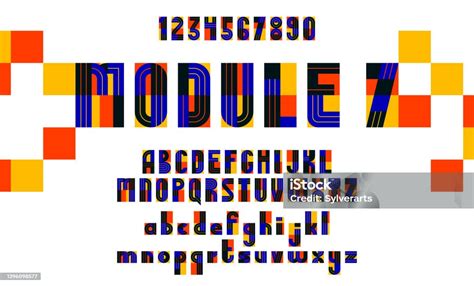 추상 기하학적 현대 글꼴 벡터 타이셋 로고 생성 알파벳 최소한의 기술 선형 형상 스타일 세련된 사각형 타일 문자 세트 대문자 소문자 및 숫자 모듈성에 대한 스톡 벡터 아트