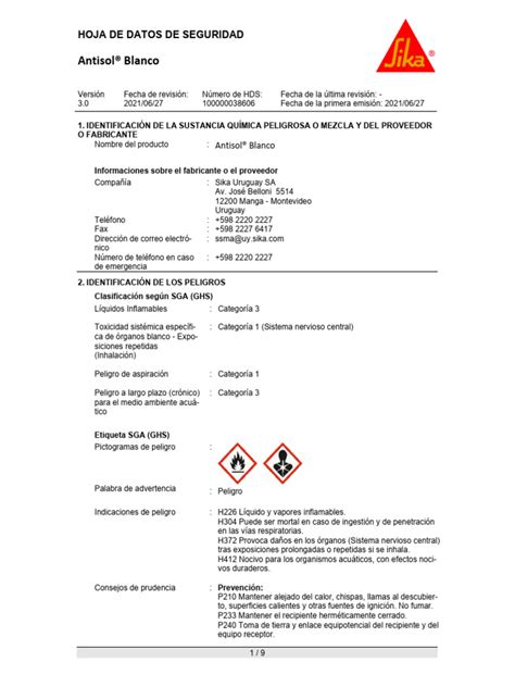 Sika Antisol Blanco Hs Pdf Química