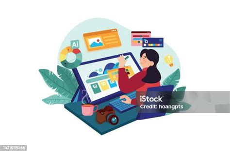 흰색 배경에 그래픽 디자이너 일러스트 개념 기술에 대한 스톡 벡터 아트 및 기타 이미지 기술 디자인 벡터 Istock