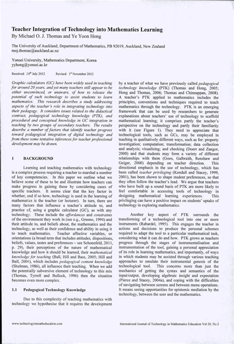 Pdf Teacher Integration Of Technology Into Mathematics Learning