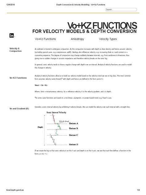 Depth Conversion And Velocity Modelling Vokz Functions Pdf Velocity Cookie