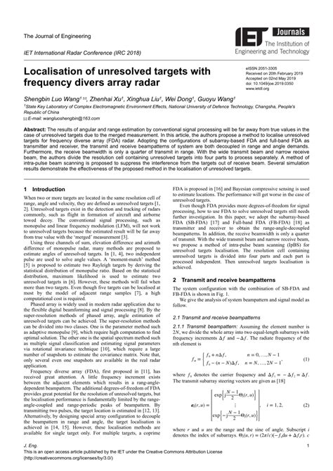 Pdf Localisation Of Unresolved Targets With Frequency Divers Array Radar