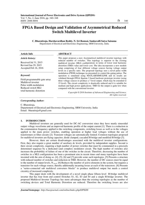 Pdf Fpga Based Design And Validation Of Asymmetrical Reduced Switch Multilevel Inverter