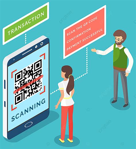 Woman And Man Scanning Qr Code Via Mobile Phone Scanner Device Isometric Vector Cellphone