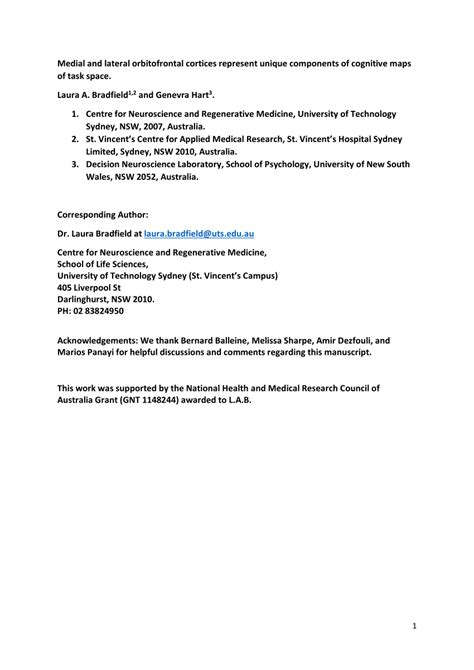 Pdf Medial And Lateral Orbitofrontal Cortices Represent Unique Components Of Cognitive Maps Of