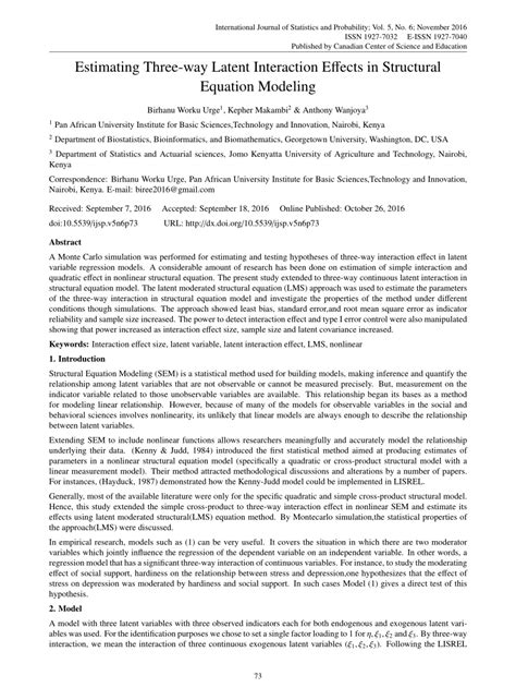 Pdf Estimating Three Way Latent Interaction Effects In Structural Equation Modeling