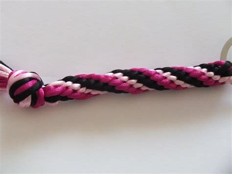 Kumihimo Keychain Black Fuchsia And Light Pink Satin Cord Kumihimo