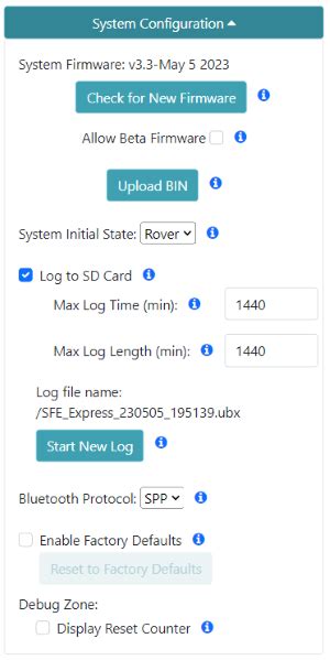 System Menu SparkFun RTK Product Manual