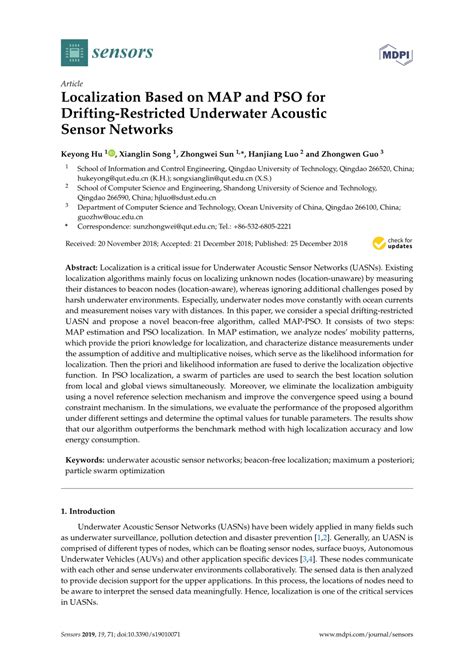 Pdf Localization Based On Map And Pso For Drifting Restricted Underwater Acoustic Sensor Networks