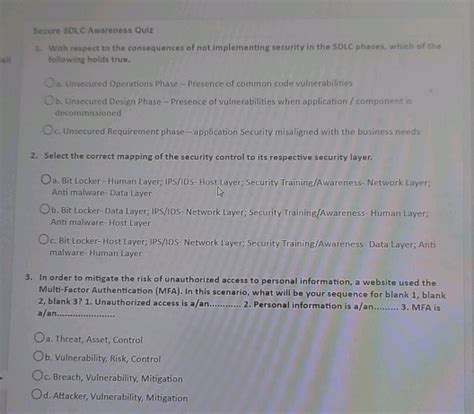 secure sdlc awareness quiz 1 with respect to the consequences of not