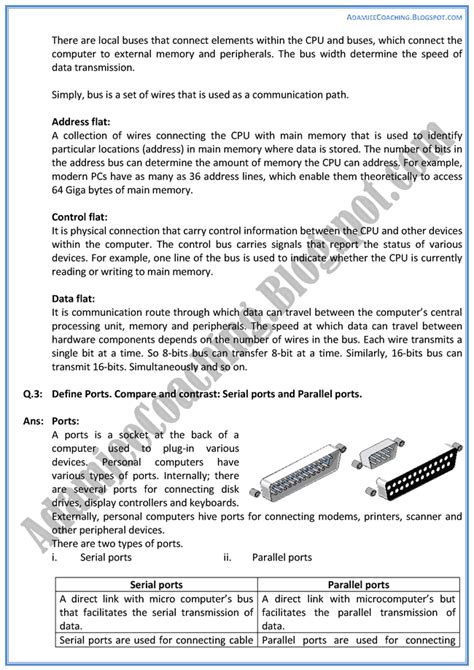 Adamjee Coaching Computer Components Descriptive Question Answers Computer Ix