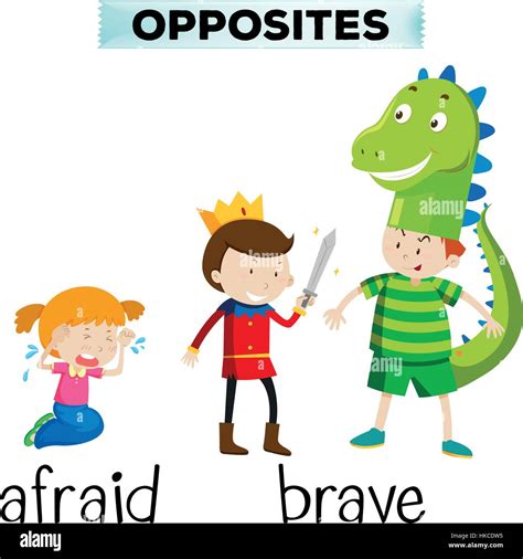 Opposite Words For Afraid And Brave Illustration Stock Vector Art And Illustration Vector Image