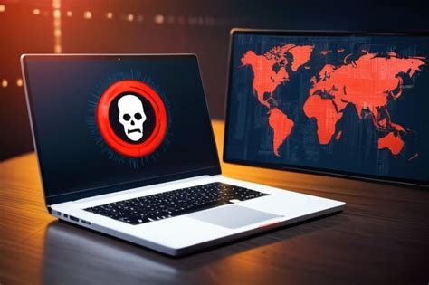 System Hacked Warning Alert On Notebook Laptop Cyber Attack On Computer Network Virus Premium