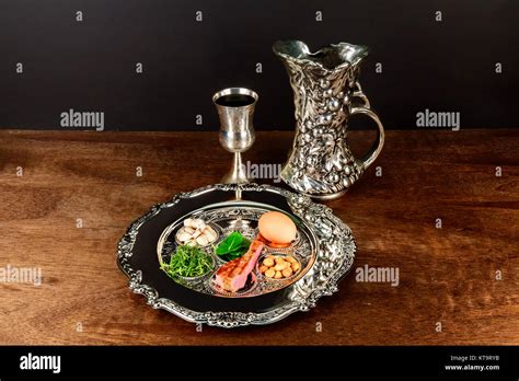 Pesach Still Life With Wine And Matzoh Jewish Passover Bread Stock