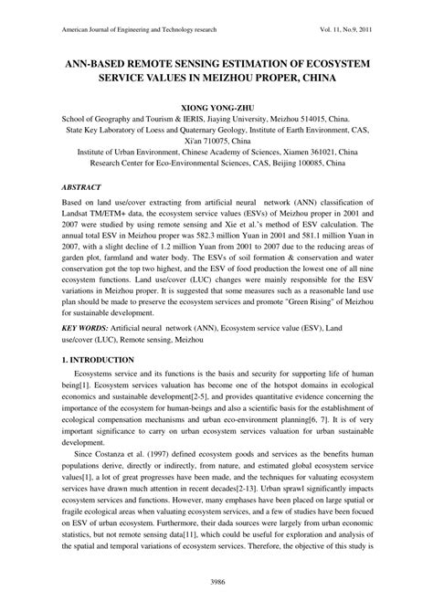 Pdf Ann Based Remote Sensing Estimation Of Ecosystem Service Values