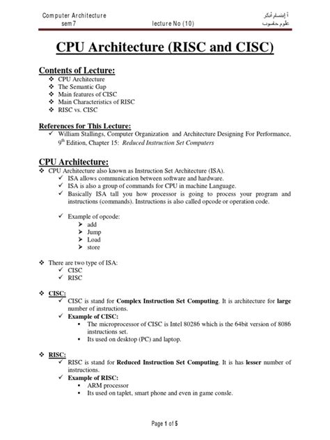 Ca Lecture 10 1 Pdf Central Processing Unit Computer Architecture