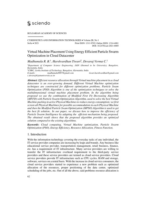 Pdf Virtual Machine Placement Using Energy Efficient Particle Swarm Optimization In Cloud