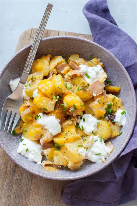 Cheesy Potato Egg Scramble Everyday Delicious
