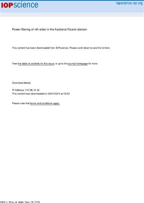 Pdf Power Filtering Ofnth Order In The Fractional Fourier Domain