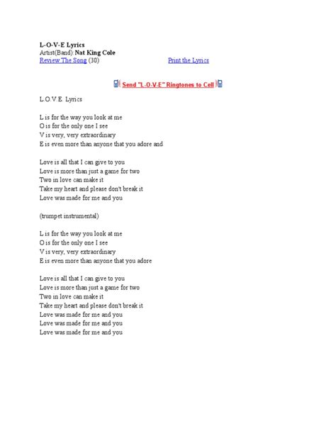 Review The Song Print The Lyrics L O V E Lyrics Pdf