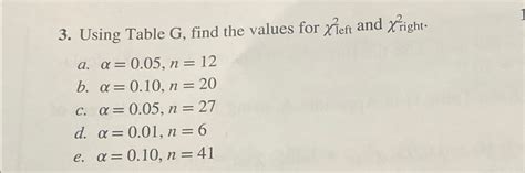Solved Using Table G ﻿find The Values For χ2 ﻿left And