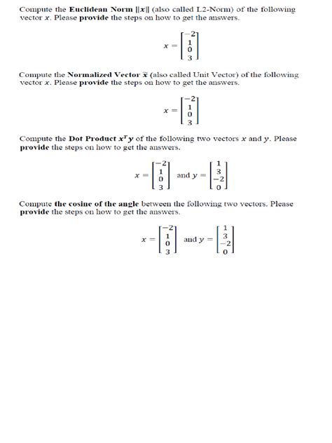 Solved Compute The Euclidean Norm Also Called