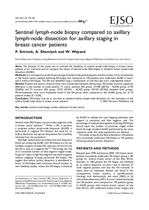 Pdf Sentinel Lymph Node Biopsy Compared To Axillary Lymph Node