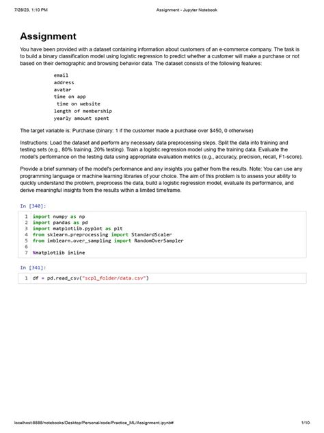 assignment jupyter notebook pdf logistic regression statistical