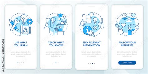 Practical Learning Techniques Blue Onboarding Mobile App Screen Walkthrough 4 Steps Editable
