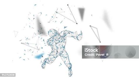 손으로 개념적 추상 남자입니다 입자 삼각형 점 선 연결 인공 지능 개념입니다 첨단 기술 벡터 디지털 배경입니다 3d 렌더링 벡터