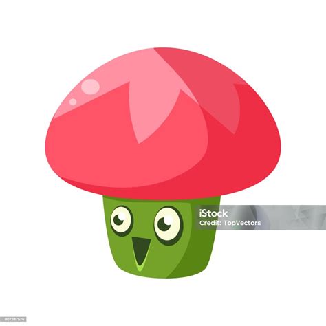 버섯 자연 요소 만화 벡터 일러스트 레이 션의 형태로 귀여운 환상적인 식물 캐릭터 귀여운에 대한 스톡 벡터 아트 및 기타 이미지 귀여운 꽃 식물 날씨 Istock