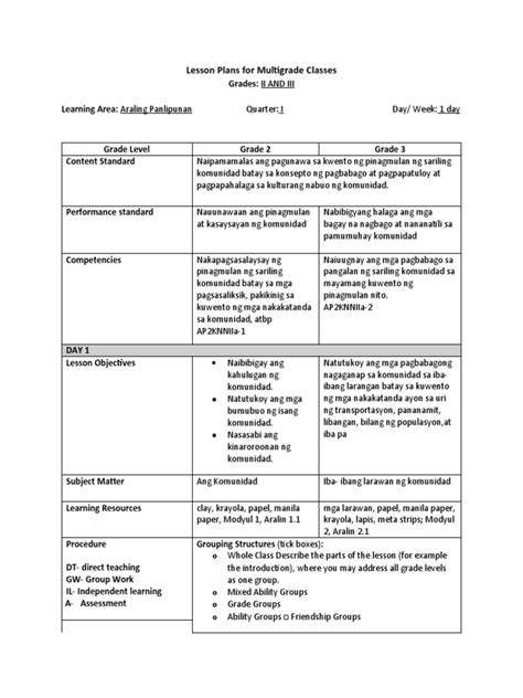 Lesson Plan For Multigrade Classes Pdf