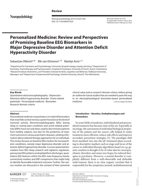Pdf Personalized Medicine Review And Perspectives Of Promising Baseline Eeg Biomarkers In