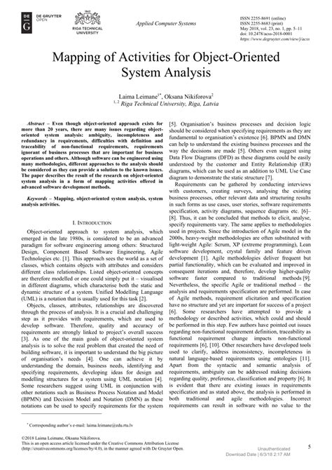 Pdf Mapping Of Activities For Object Oriented System Analysis