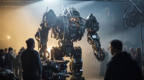 Modern Robot Assembly In Progress In Large Hangar Stock Illustration