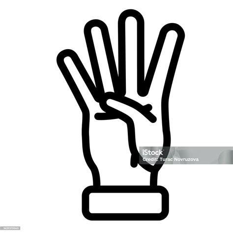 네 손가락 제스처 라인 아이콘 제스처 개념 흰색 배경에 손바닥 기호에 숫자를 세고 모바일 웹 디자인을 위한 개요에 네 손가락 아이콘을 보여주는 손 벡터 그래픽 4에 대한