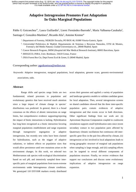 Pdf Adaptive Introgression Promotes Fast Adaptation In Oaks Marginal